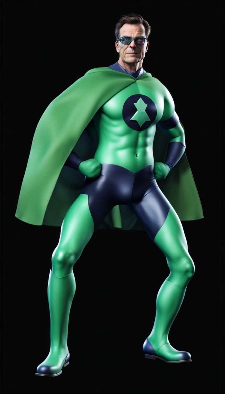 MR Methane, superhero, photorealistic, whole body shot, M embelm on the ...
