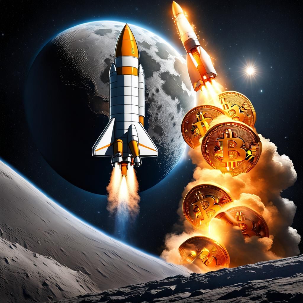 Bitcoin to the moon ! - AI Generated Artwork - NightCafe Creator