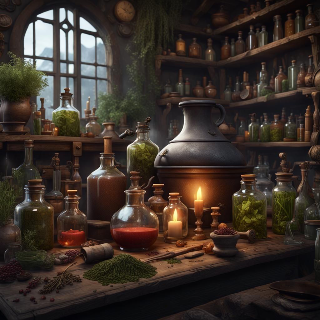 Fantasy alchemy workshop - AI Generated Artwork - NightCafe Creator