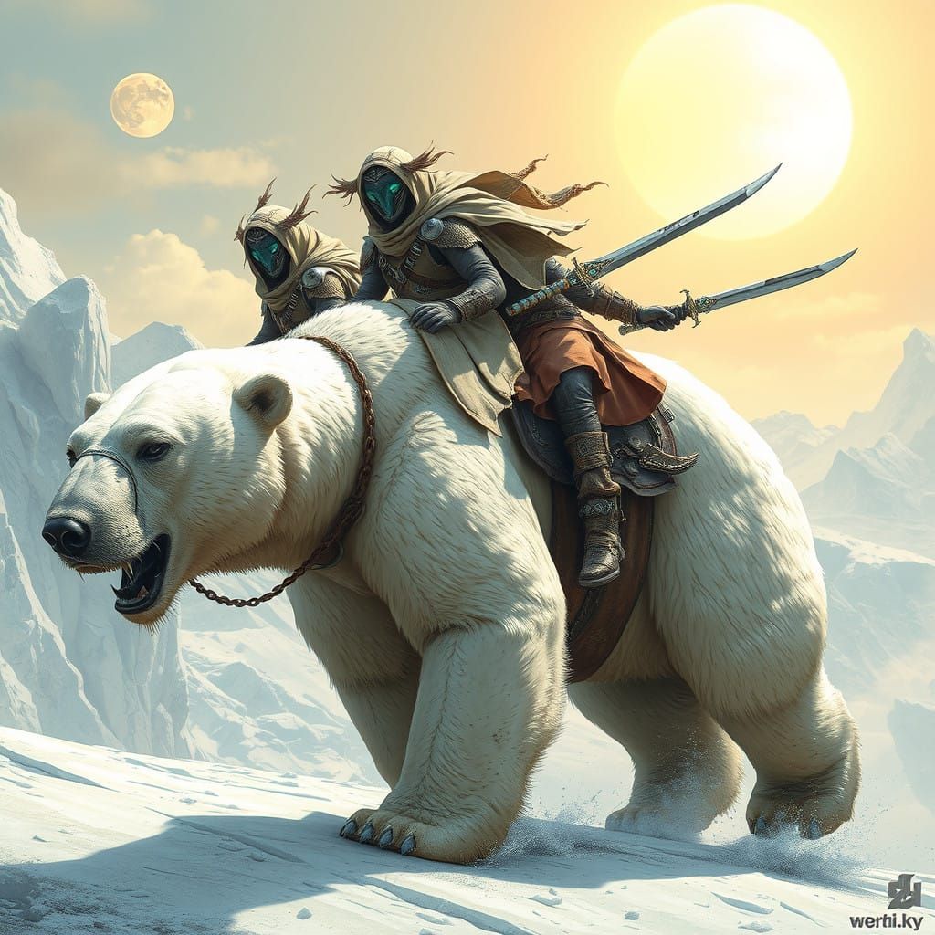 Human headed Nomads, adorned in worn, earth-toned sci-fi armor, ride ...