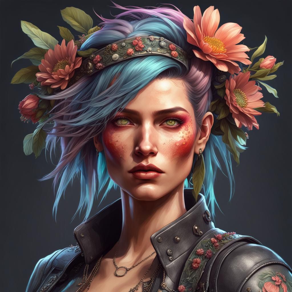 Punk rocker with flowers in her hair - AI Generated Artwork - NightCafe ...