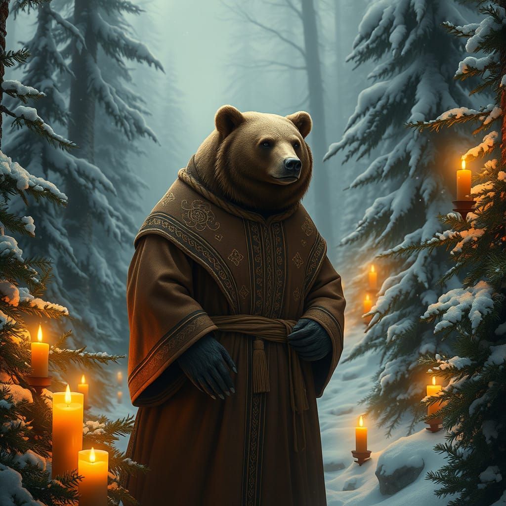 The Yule Bear - Majestic Bear Druid in Enchanted Yule Landsc...