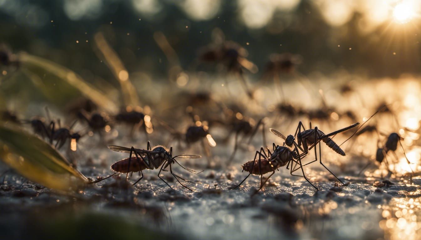 Swarm of mosquitoes at dawn in the swamp 1 - AI Generated Artwork ...