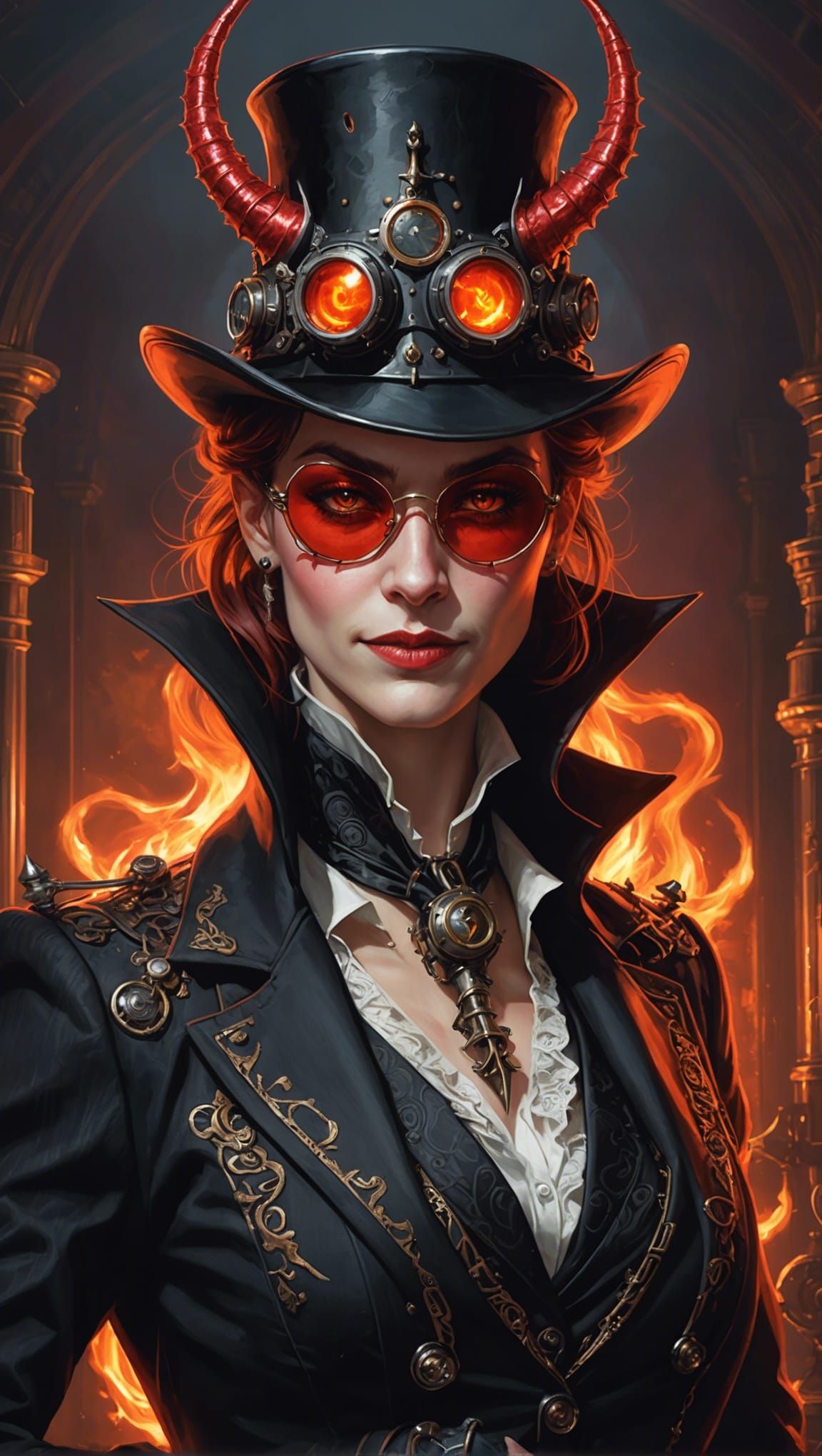 Devil with steampunk hat, fiery sauron eyes, red shade steampunk ...