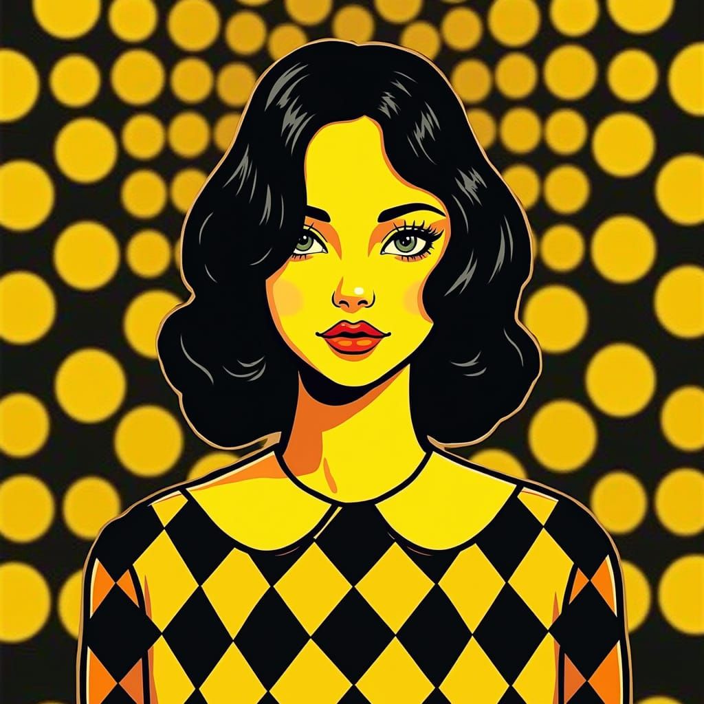 Girl on a Geometric Checkerboard in Vibrant Triadi... - AI Art
