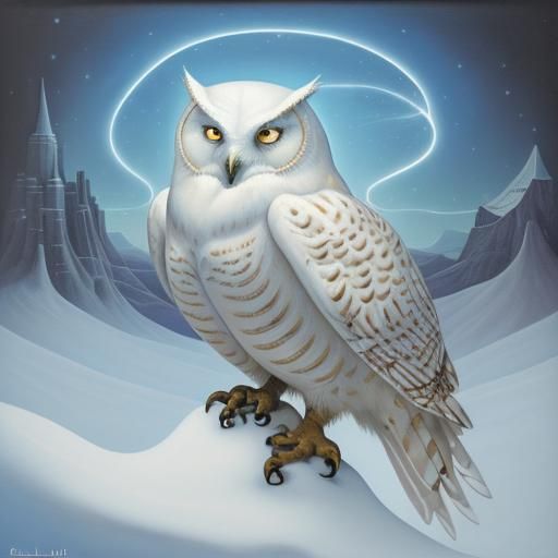 Electric Lighting Snow Owl surrealism Salvador Dali matte background melting oil on canvas ...