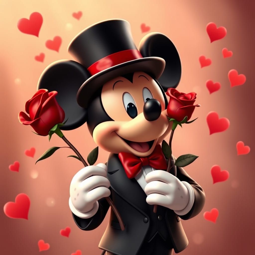 Mickey Mouse in Elegant Valentine's Day Attire - AI Art