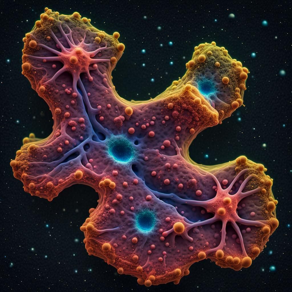 scanning electron microscopy SEM Image of neon colorful Amoebas, night ...