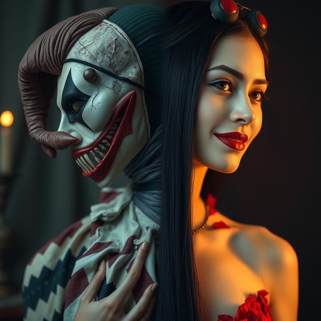 Jester split - Contrasting Dualities: Macabre Elegance