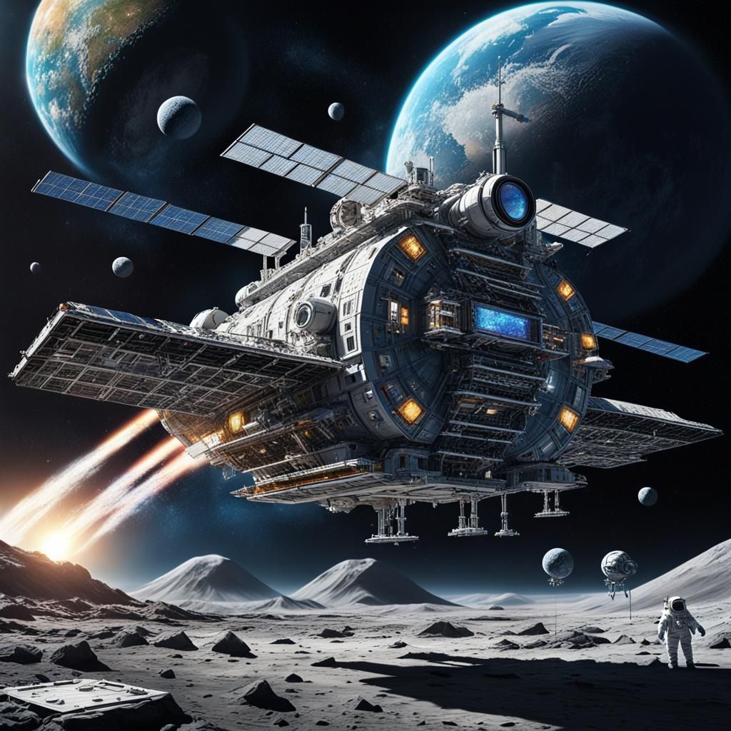 Space Station on the moon - AI Generated Artwork - NightCafe Creator