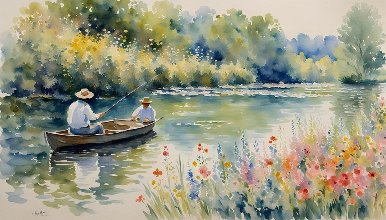 Lionel Messi fishing in the river, Monet - AI Generated Artwork ...
