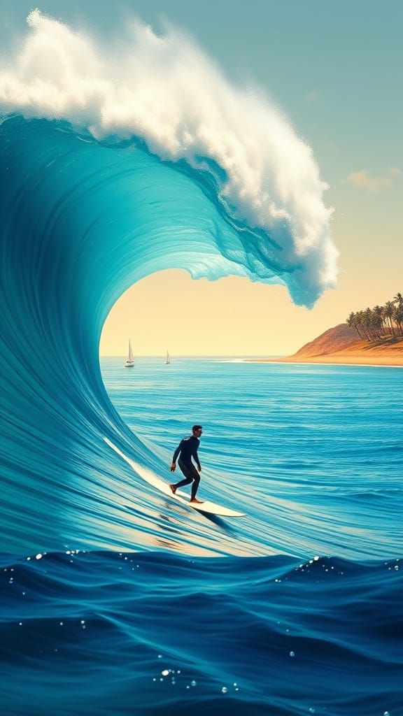 In this breathtaking scene, the daring surfer expertly navigates the ...