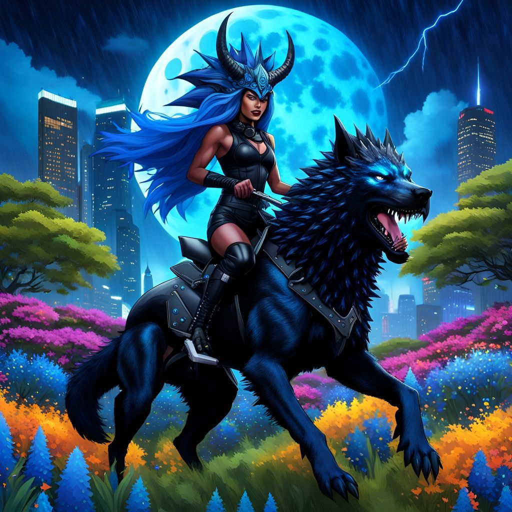 Woman Riding her Mythical Hellhound Pet - AI Generated Artwork ...