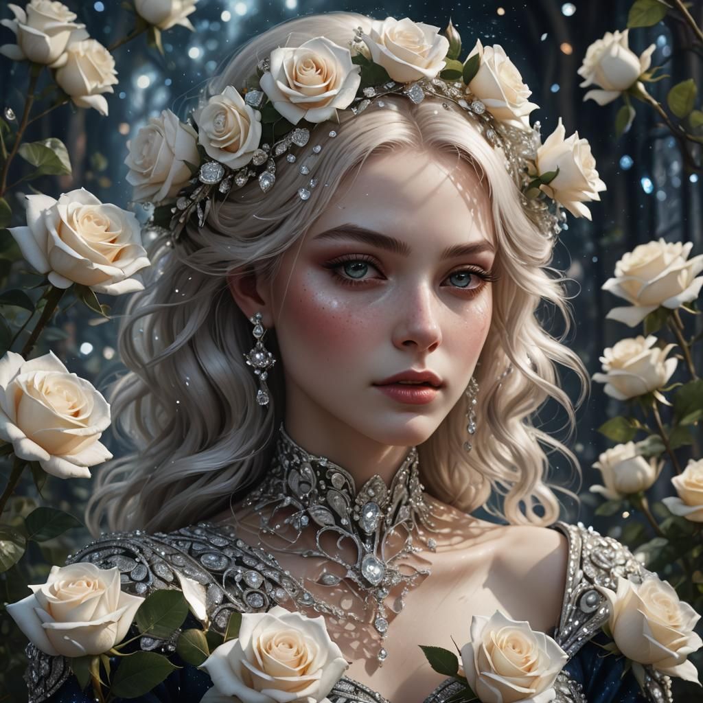 Dainty Woman Surrounded by White Roses - AI Generated Artwork ...