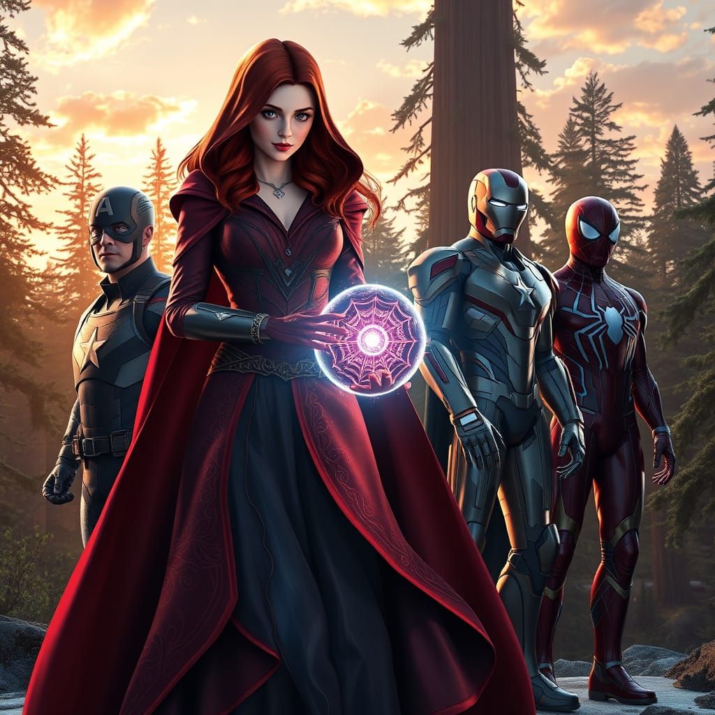 Marvel Heroes in Enchanted Redwood Forest - AI Art