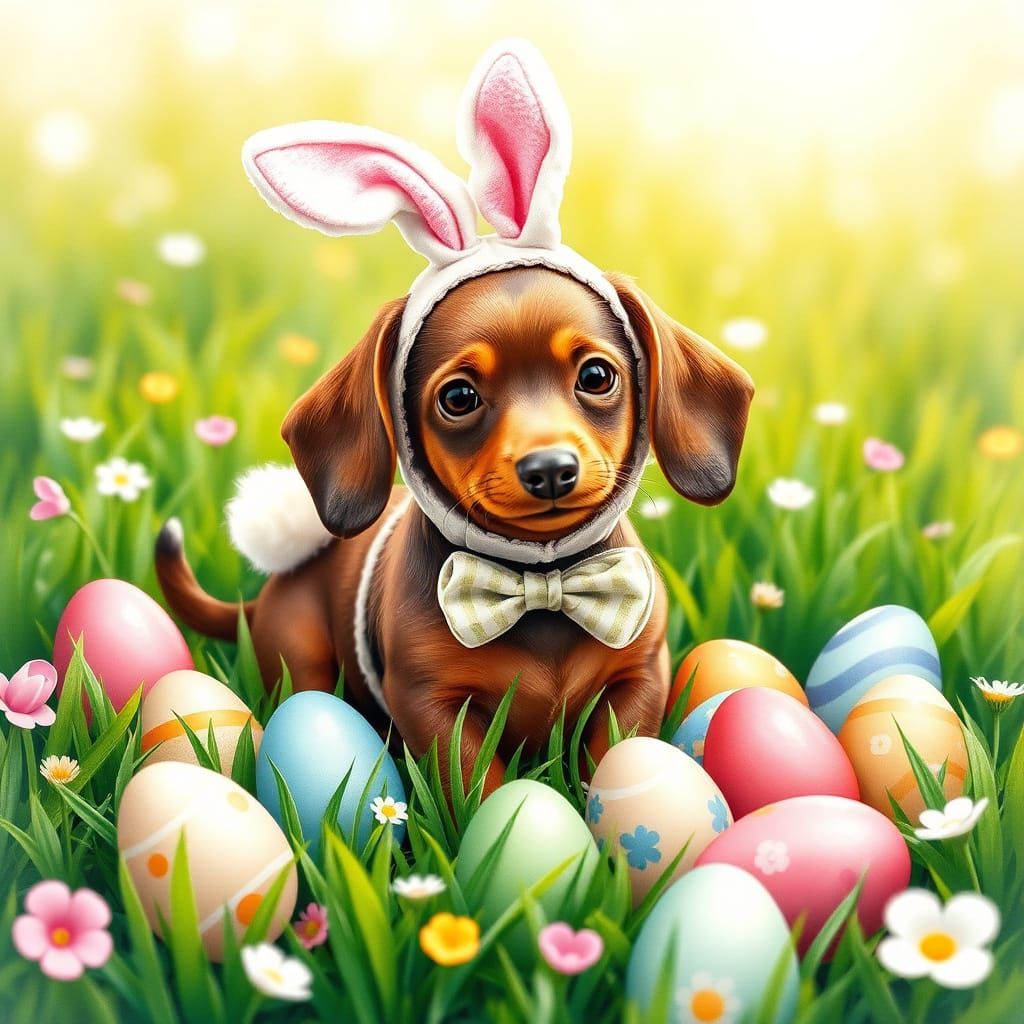 The Cutest Easter Dachshund - Whimsical Easter Dachshund in ...