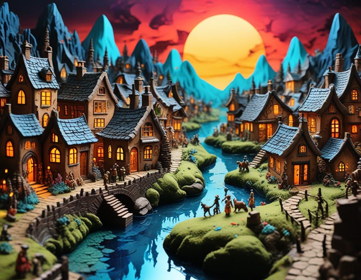 A bustling village scene 3D - A bustling village scene 3D