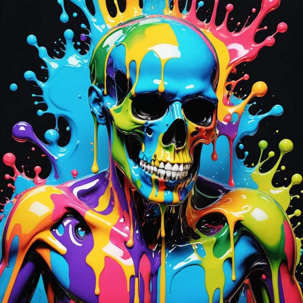 Splatter of a human body, human made of toxic goo, Toxic bright colored ...