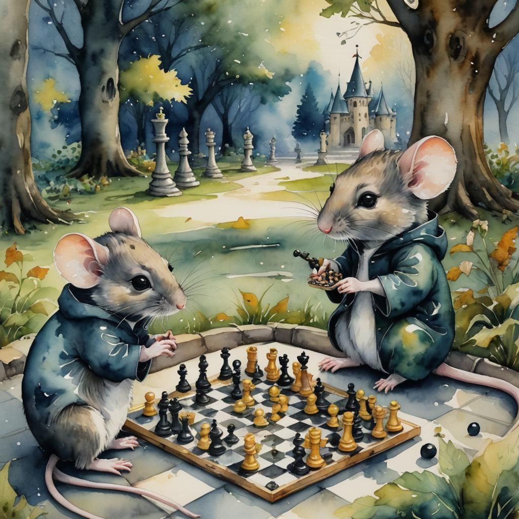 It's called "cat defense" - Whimsical Chess Scene in Dreamy...
