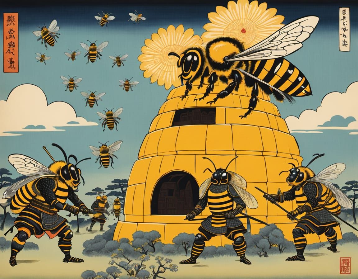 Ukiyo-Bees vs Giant Hornet - Whimsical Samurai Bees Defend C...
