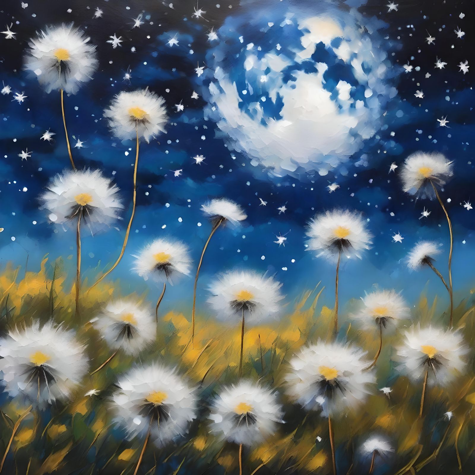Moon & Dandelions - AI Generated Artwork - NightCafe Creator