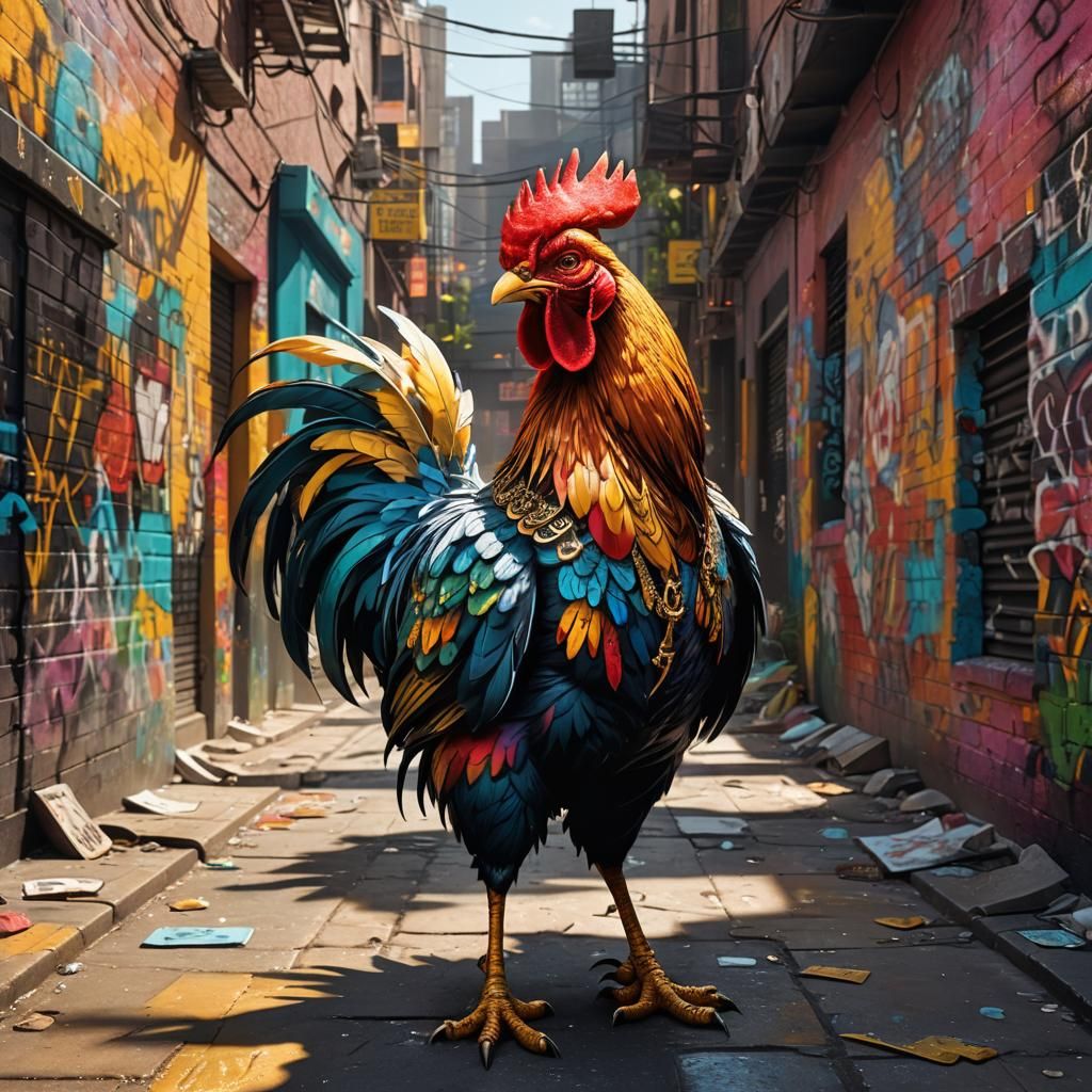 Gangster rooster - Gritty Sci-Fi Rooster Portrait in Cyberpu...