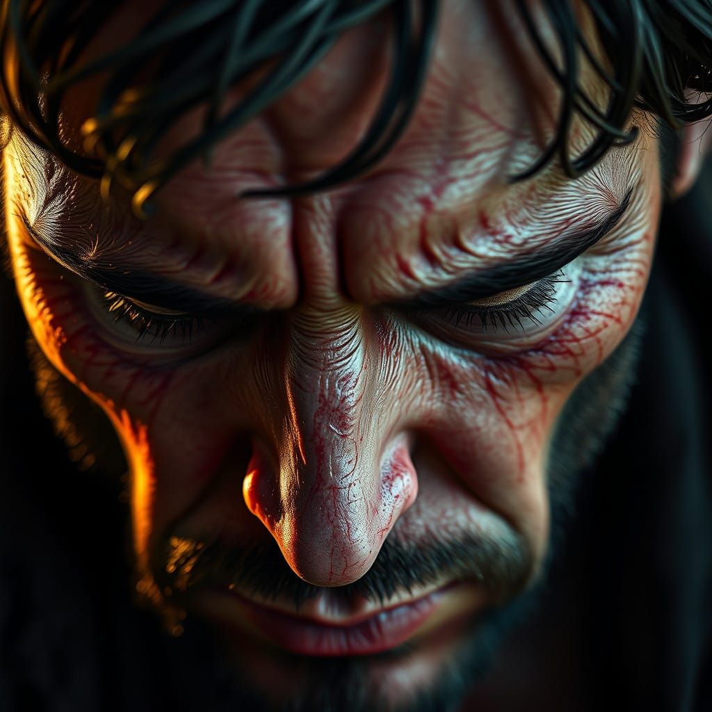 Epic Portrait of a Weary Soul in Vivid, Dramatic L... - AI Art