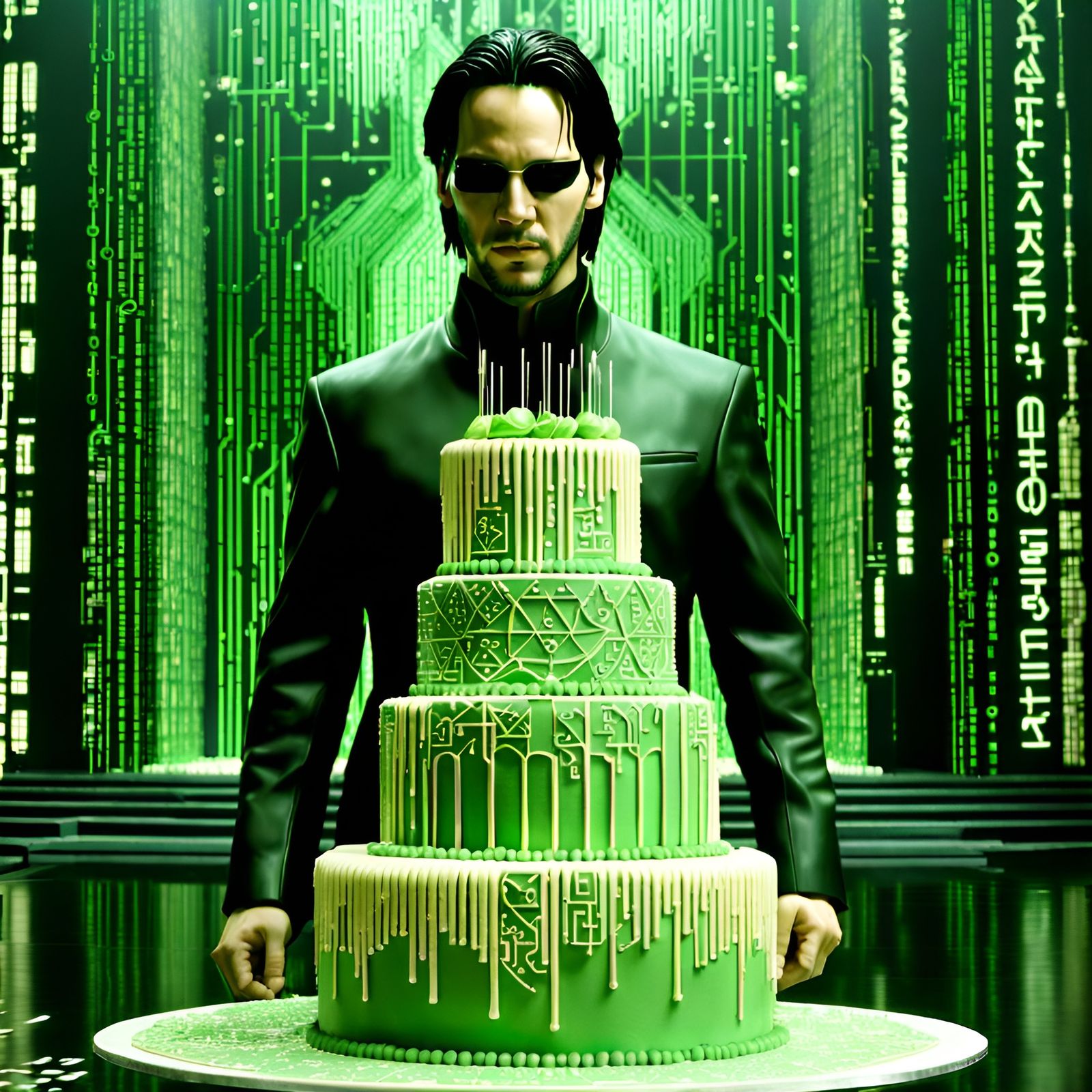 Neo & The Matrix Cake! 💫🍰💚🈯 - AI Generated Artwork - NightCafe Creator