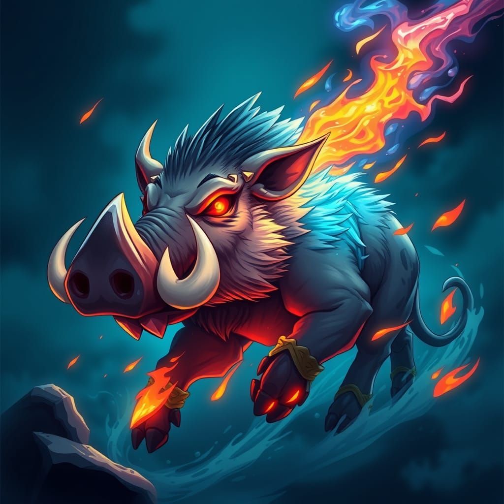 Elemental Boar - Manga-Inspired Fantasy Boar with Magical Ab...