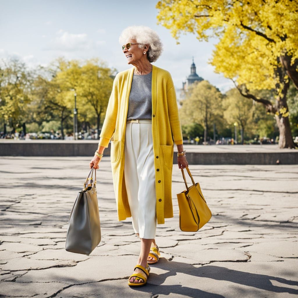Older woman walking in park - Elegant Woman Strolls Through...