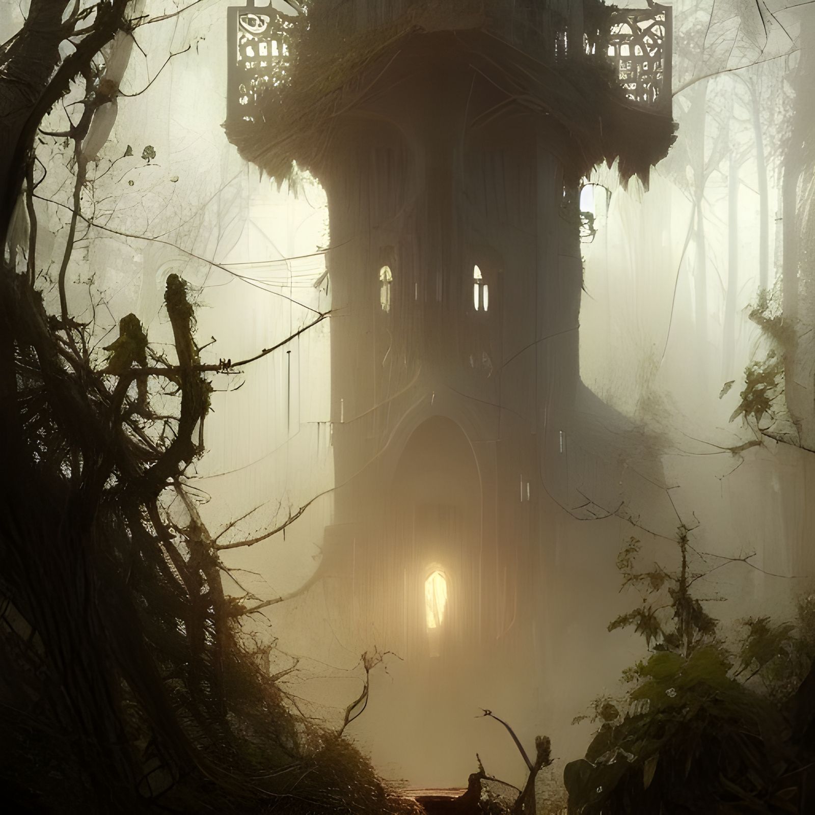 Hidden Tower in the Woods - AI Generated Artwork - NightCafe Creator