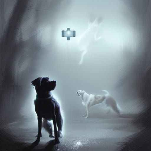 Dog-Ghost-sitting-at-rural-bus-stop semi-transparent-dog ghost-dog ...