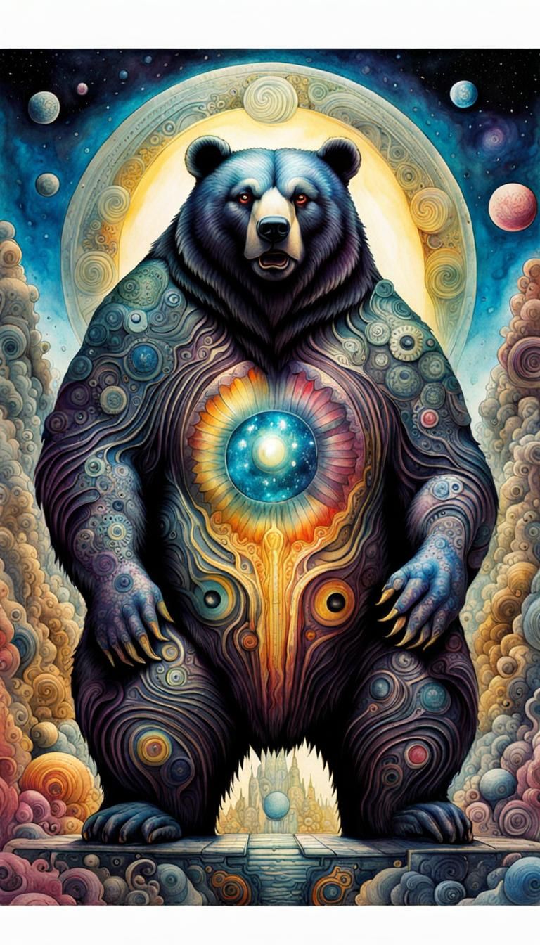 Psychedelic hippie rave Obese Bear, cosmic surrealism fantasy 8k ...