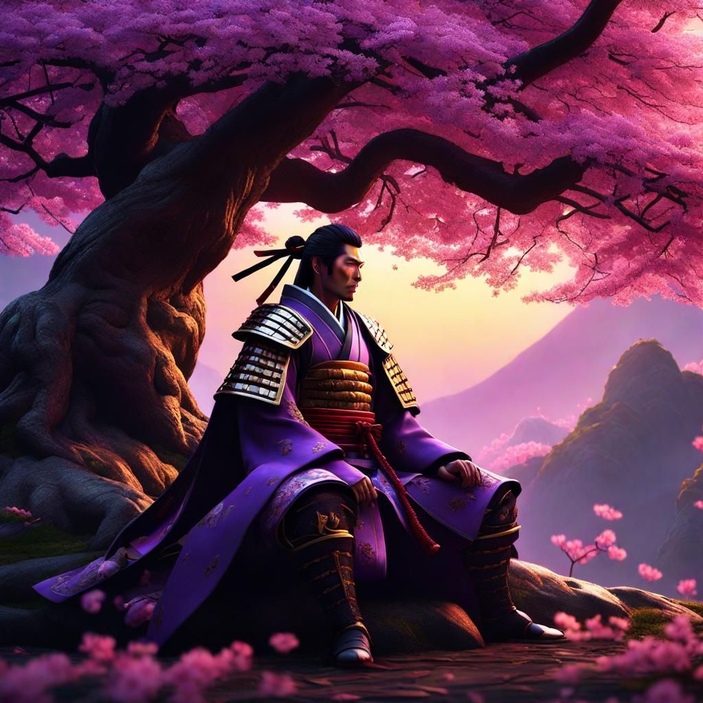japanese samurai warrior sleeping below a sakura tree - AI Generated ...