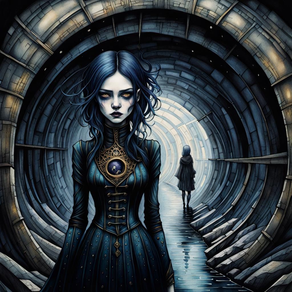 moody, dark Insanely detailed liquid ink watercolor illustration of a ...