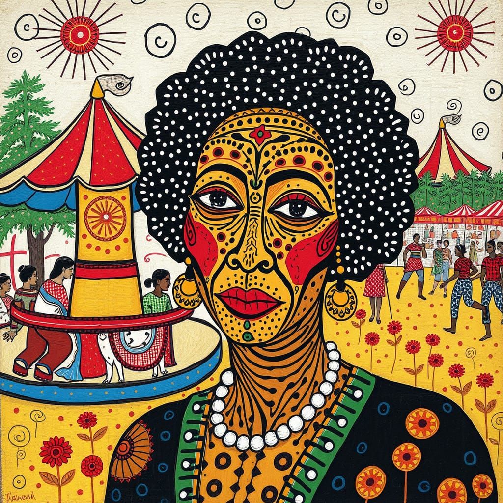 Portrait Artist Charismatic Amusement Park Madhuba... - AI Art