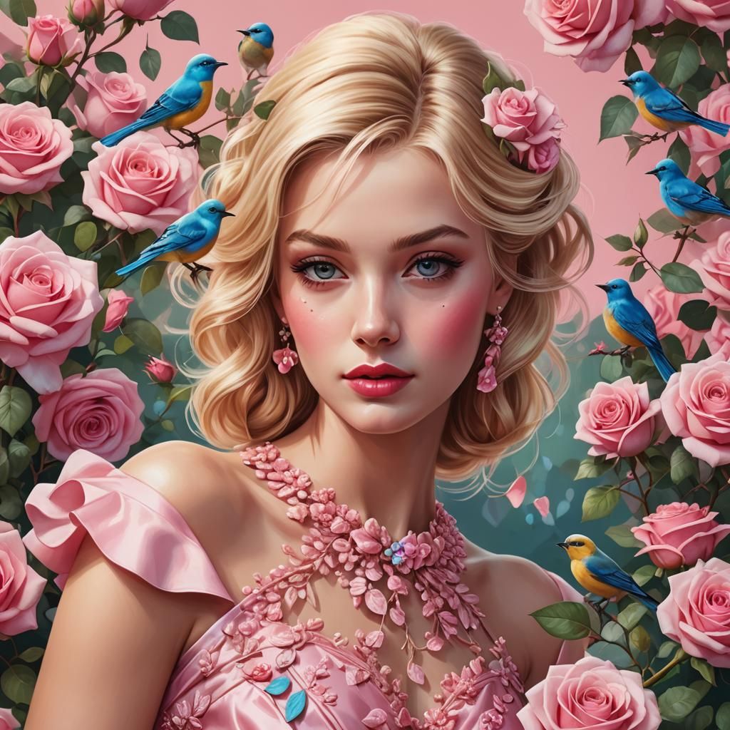 Lovely girl with little blue birds - AI Generated Artwork - NightCafe ...