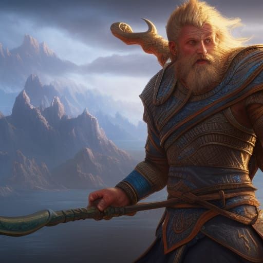 Tyr, norse god, one hand, detailed matte painting, deep color ...