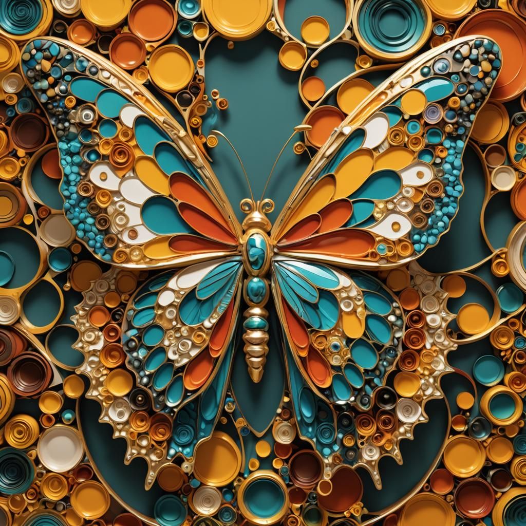 A 3D render of an abstract sculpture depicting a majestic butterfly ...