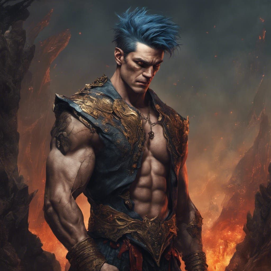 Muscleman with blue hair - AI Generated Artwork - NightCafe Creator