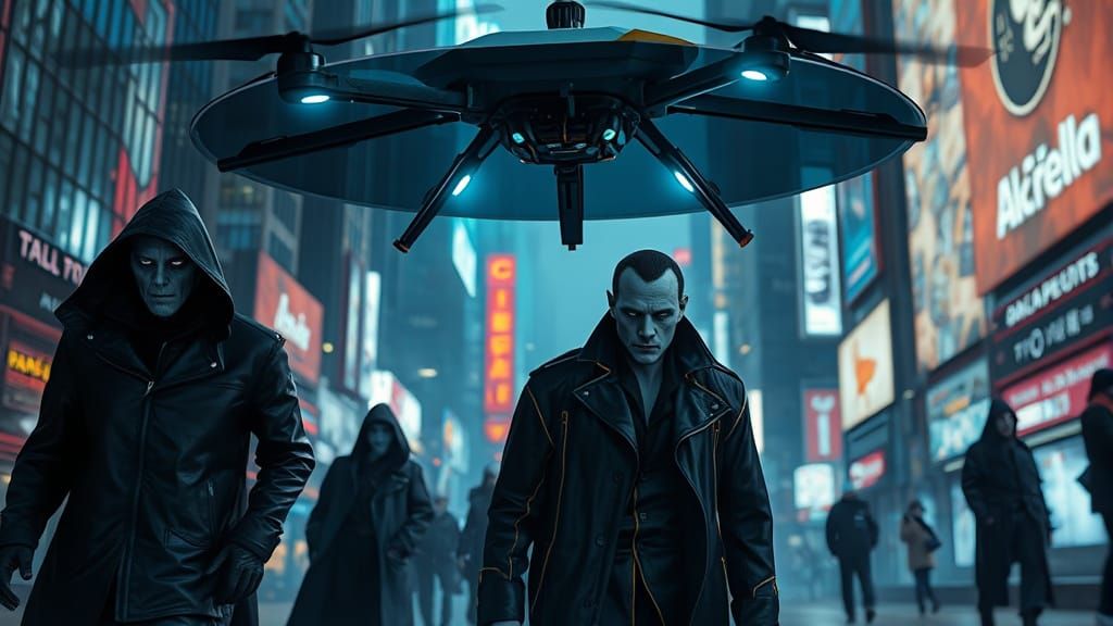 Cyberpunk Vampires in Daylight, Under Neon Skies - AI Art