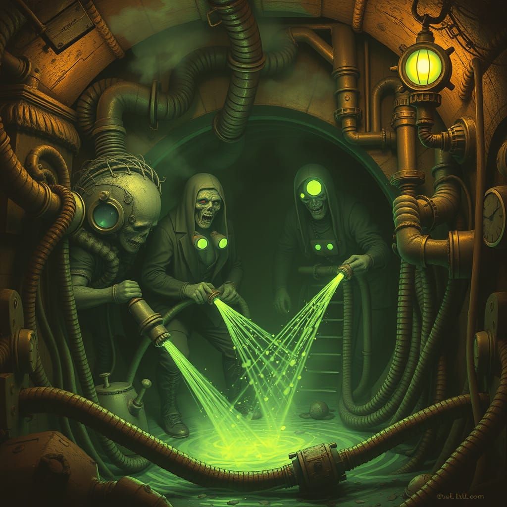 Morlocks Tend to their Subterranean Steampunk Slau... - AI Art