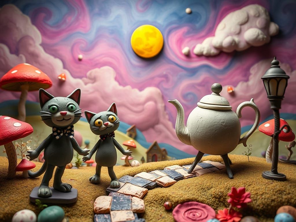 Whimsical Stop-Motion Clay Figures Dance in a Drea... - AI Art