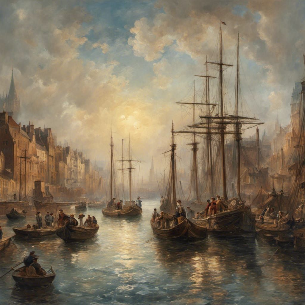 1800's, sun setting on the Thames, painting. - AI Generated Artwork ...