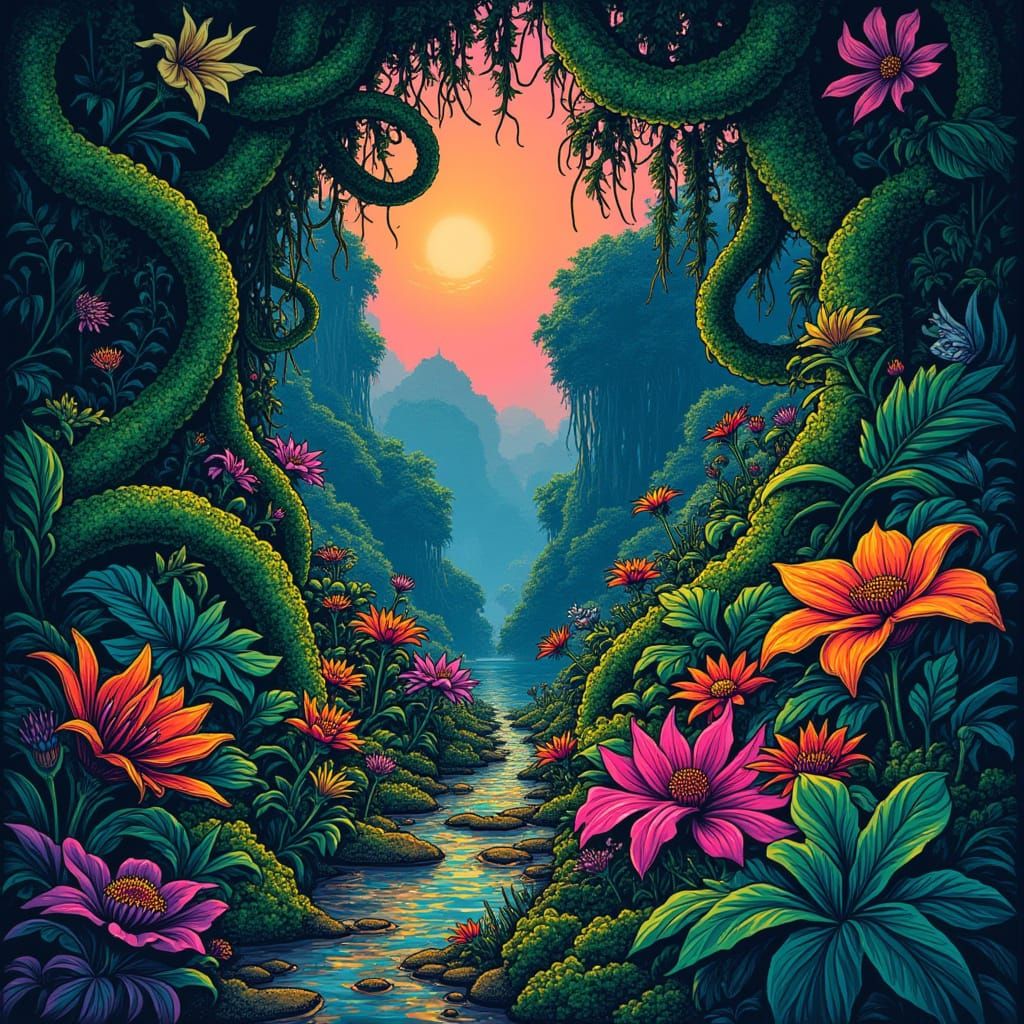 Vibrant Alien Jungle in Comic Book Style - AI Art