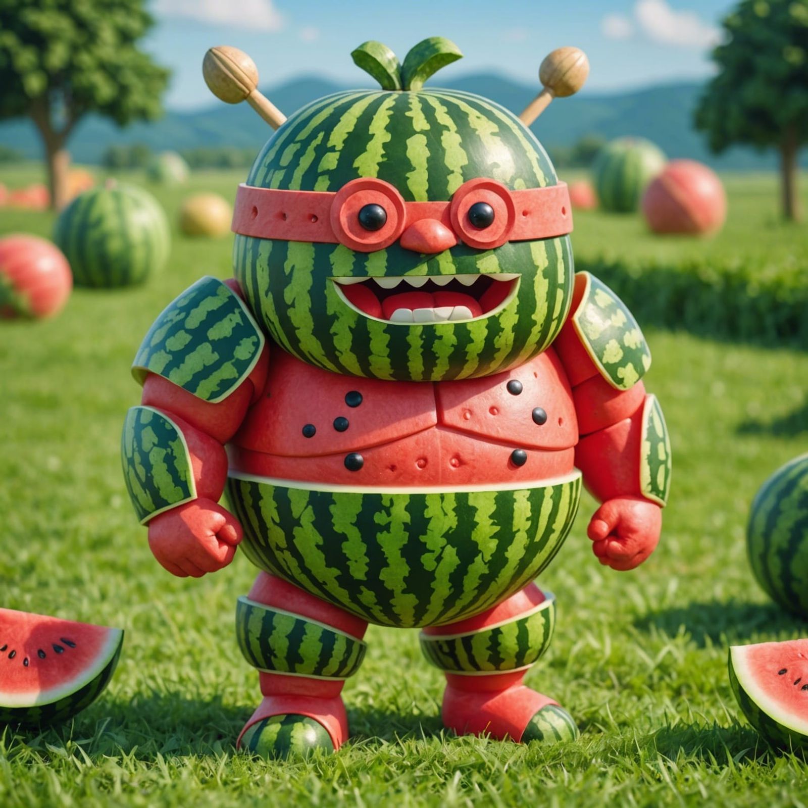Close up, watermelon sculpture, watermelon food sculpture, cute Chibi ...