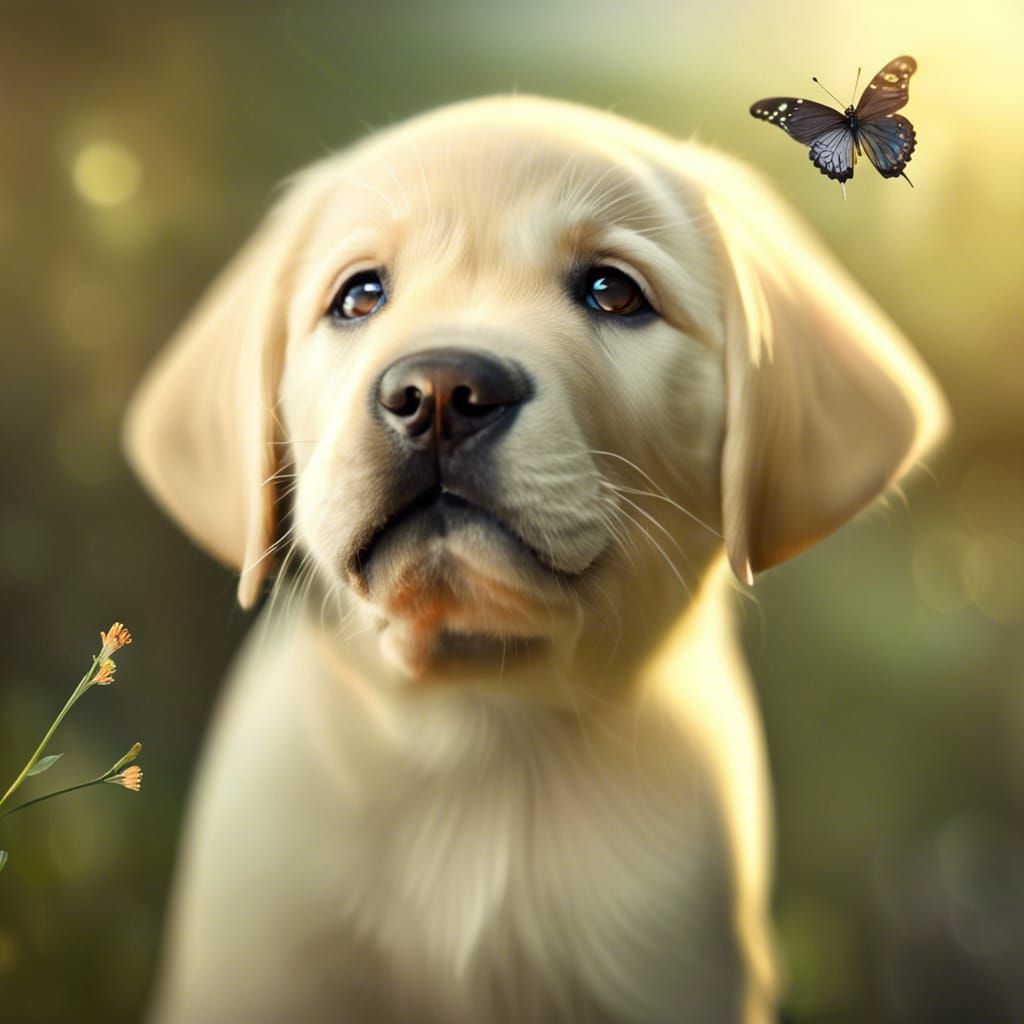 Cute labrador puppy with butterfly on nose, 4k high definition ...