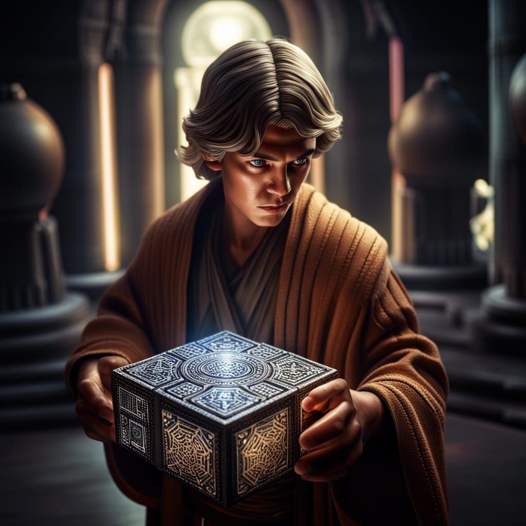 A Jedi discovering a holocron containing lost knowledge of ancient Jedi ...