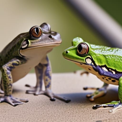 Two frogs arguing on a bridge - AI Generated Artwork - NightCafe Creator