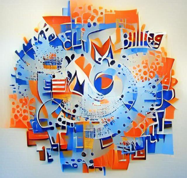 1-point abstract composition in orange and blue in the bold colourful ...
